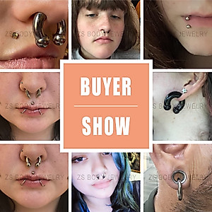 ZS Surgical Steel Spiked Horseshoe Circular Barbell, 00G 0G 2G 4G 6G 8G 12G 16G PA Rings, CBR Nose Septum Nipple Tragus Lip Ear Body Piercing Jewelry (Sliver,6G,16mm)