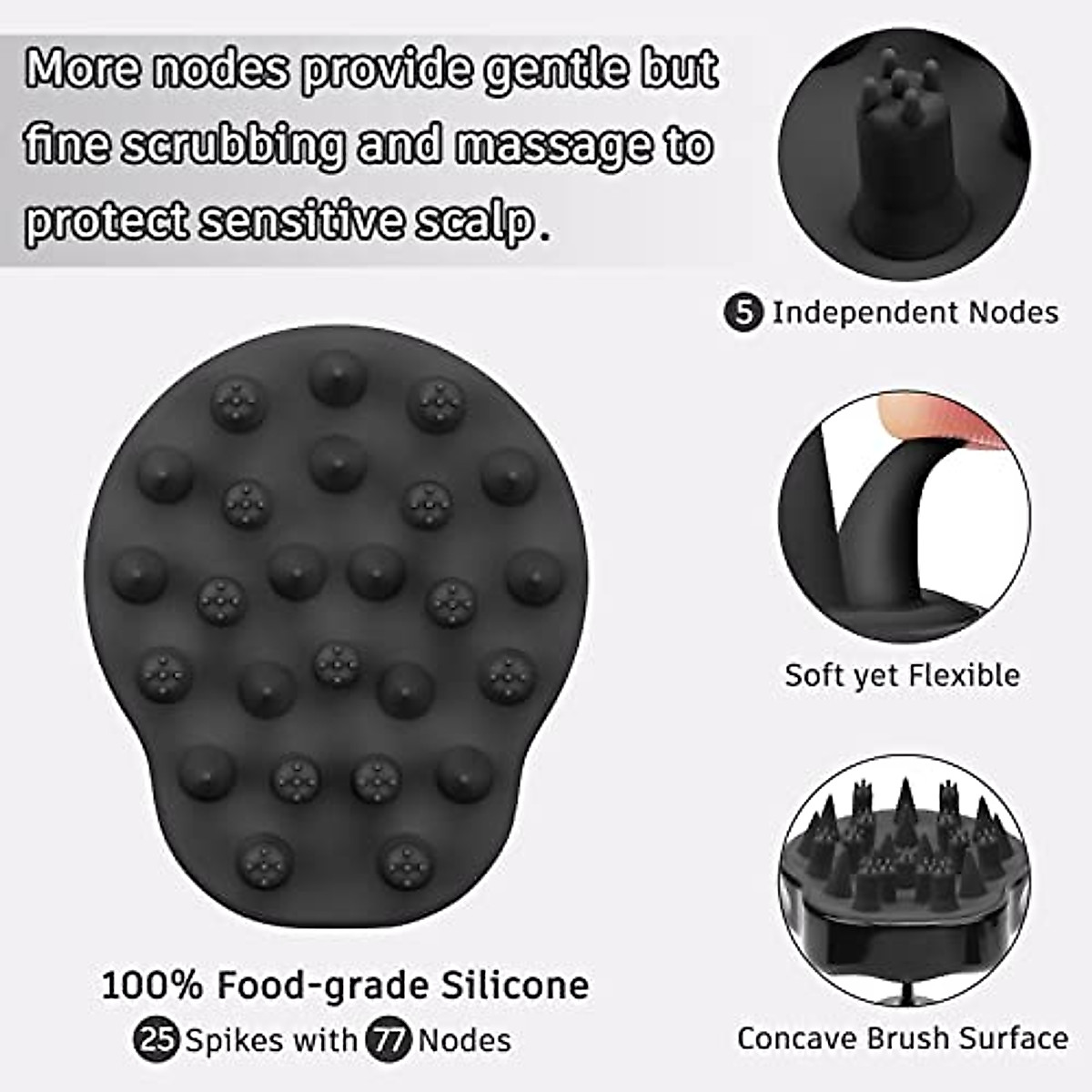 FREATECH Updated Hair Scalp Massager Shampoo Brush with 2 Types of Silicone Bristles, Finely Clean and Scrub Gently, Care for Sensitive & Delicate Scalp, Exfoliate and Stimulate Hair Growth, Black
