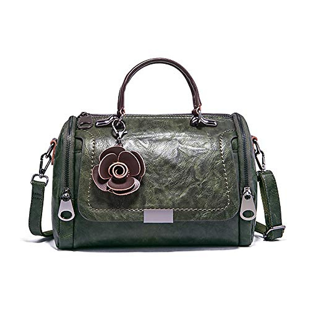 Mn&Sue Duffel Style Handbags for Women Small Top Handle Satchel Crossbody Mini Barrel Purse (Dark Green)
