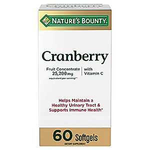 Nature's Bounty Cranberry Dietary Supplement, Supports Urinary Tract and Immune Health, Softgels, 25,200 Mg, 60 Ct