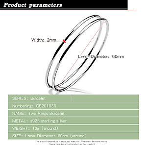 Minimalist 925 Sterling Silver Banglest Women Stackable 1/2/3 .Countless Set Bracelet 2MM Thick Diameter 60mm-65mm-68mm Jewelry Gift Wife Her (Gold Color 2 Piece A Style, Diameter 65MM)