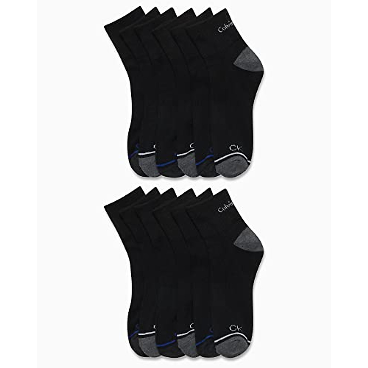 Calvin Klein Men's High Quarter Socks - 12 Pack Breathable Soft Cushion Mini Crew Athletic Socks for Men (Shoe Size: 6-12.5), Size 7-12, Black Assorted