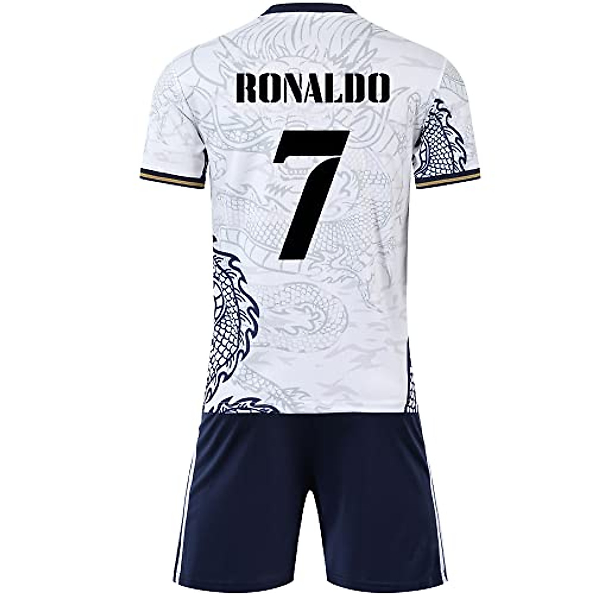 Casmyd Kids Madridd Soccer Jersey+Shorts Ronal'doo #7 Dragon Edition Football Fan Sports Team Shirt Kit for Boys Girls Youth