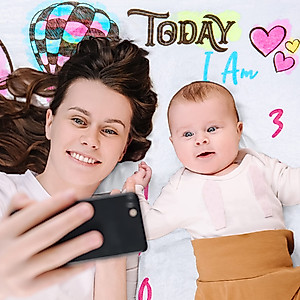 SUKOON Milestone Blanket for Baby Boy/Girl | Large - 47L x 40W | Personalized Baby Month Blanket with Hot Air Balloon Marker and Bib