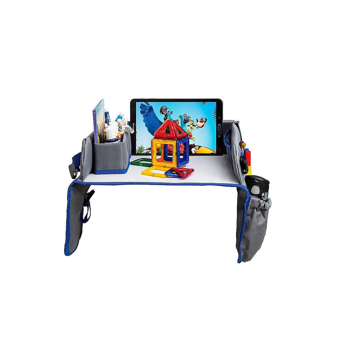 ADVO Kids Travel Tray Car Seat - Activity and Play Tray Organizer for Children and Toddlers, Lap Desk with Tablet Phone Holder, Waterproof and Foldable Whiteboard (Grey)