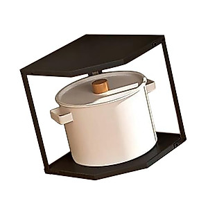 Kitchen Small Corner Shelf Rack Space Saving Stable Carbon Steel Cookware Stand for Pots Pans, Fan Shaped (2 Layer Black 27x27x27.6cm)