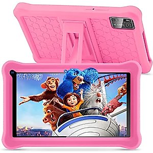 SANNUO Kids Tablet 7 inch Android 11, Pink, 32GB ROM, 2MP+5MP Dual Camera, Bluetooth, WiFi, Shockproof Case
