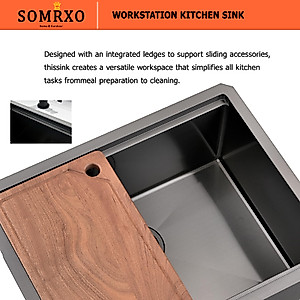 23 Inch Black Undermount Bar Sink Workstation-SOMRXO 23×18 Black Bar Sink Undermount Workstation Kitchen Sink 16 Gauge Gunmetal Black Stainless Steel Kitchen Sink Single Bowl Small Kitchen Bar Sink