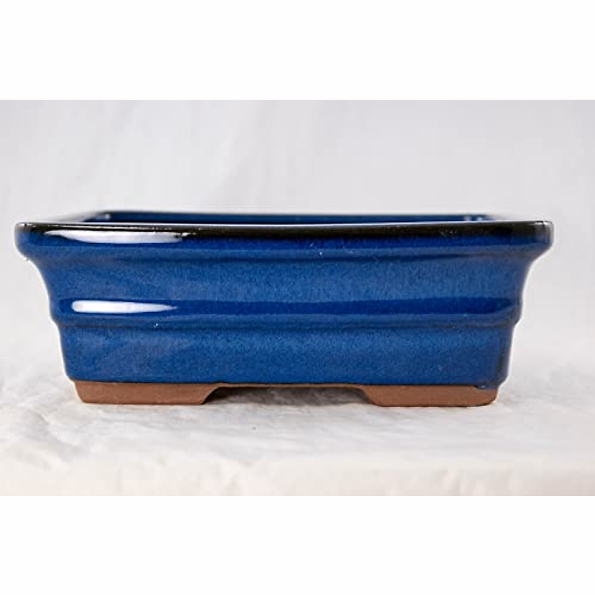 Rectangular Glazed Bonsai & Succulent Pot + Mesh 8"x 6"x 2.75" - Blue Glazed