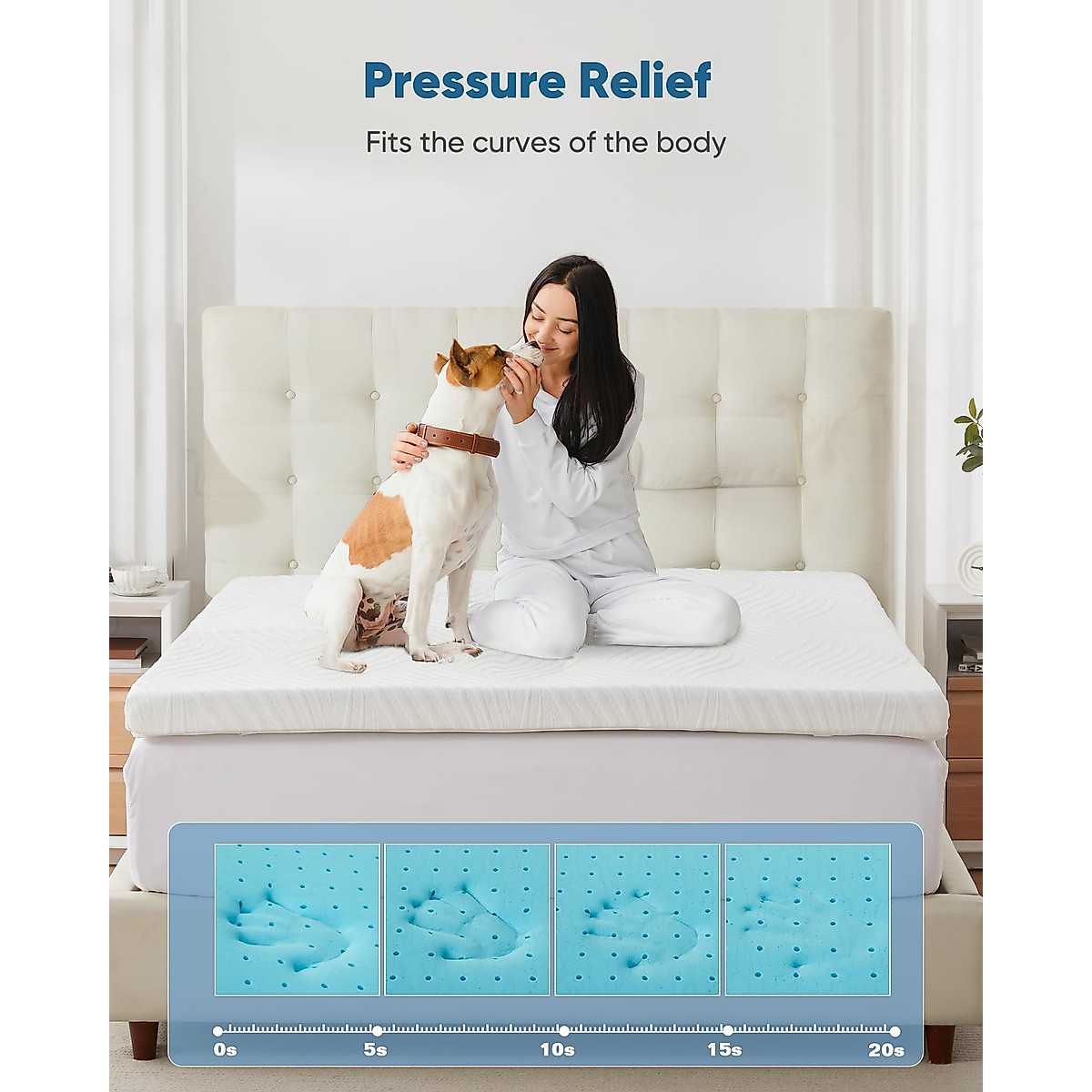 3 Inch Gel Memory Foam Mattress Topper Queen Size,Waterproof Mattress Pad Cover for Pressure Relief, Bed Protector Topper with Removable ，Soft & Sleep Peacefully