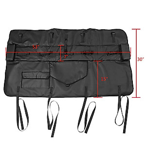 IKON MOTORSPORTS Tailgate Pad, Compatible With Most Trucks 53Inches Width Pickup, Black PVC Tailgate Pad w/ 5-Bike Straps & 1 Tool Bag