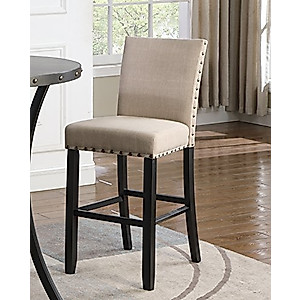 Roundhill Furniture Biony Fabric Bar Stools with Nailhead Trim (Set of 2), Tan