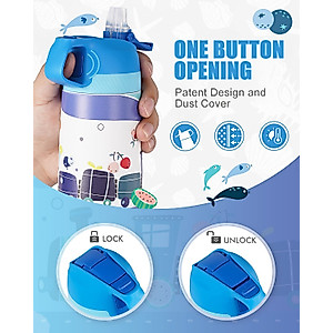 FEIJIAN Kids Insulated Water Bottle With Straw Lid 12oz, Leak-Proof BPA-FREE Metal Drink Flask, Double Wall Vacuum Stainless Steel Reusable Tumbler For Toddlers, Girls, Boys-Suitable For School