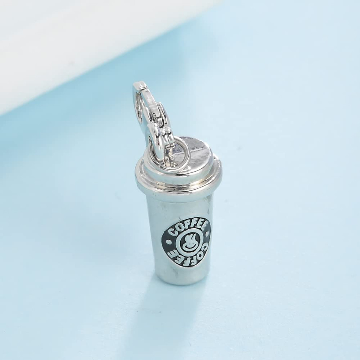 TEAMER Trendy Rhodium Plated 3D Coffee Cup Floating Lobster Clasp Charm Jewelry for Coffee Lovers (Silver - Coffee Cup)