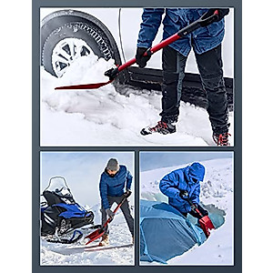 AstroAI 39" Folding Snow Shovel for Car, Extendable Snow Shovel with Thickened Aluminum Handle and Reinforced Iron Hinge, Portable and Multifunctional for Cars, Snowmobiles, Camping and Mud, Red