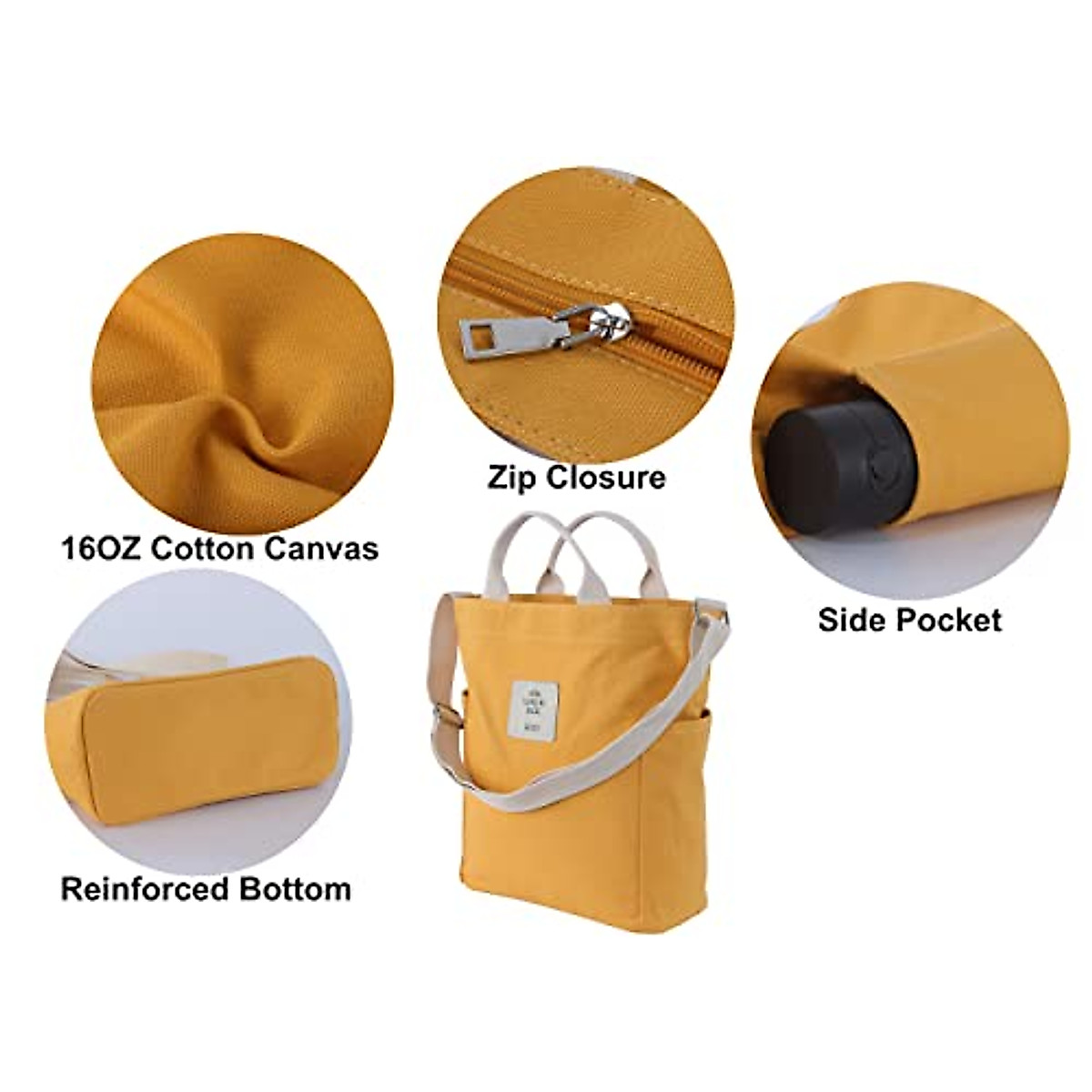 ALUWU Canvas Tote Bag for Women Crossbody Bag Casual Shoulder Purse Handbag with Zipper for School Work Beige