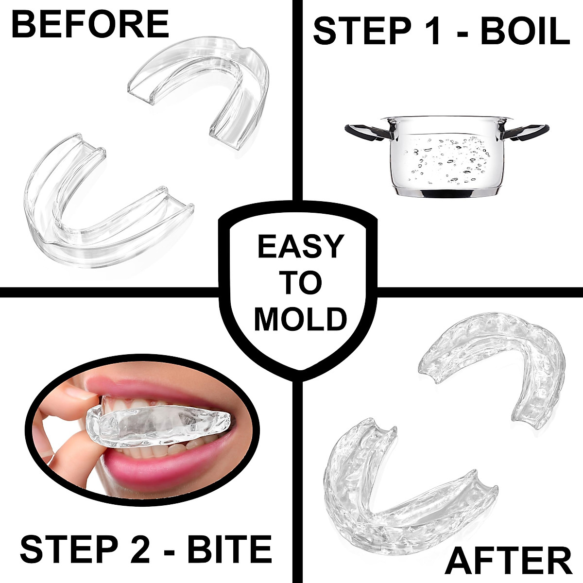 GRINDSHIELD Grinding Mouth Guard - Custom Fit, Trimmable - 4 Mouth Guards for Grinding Teeth & Case – Nightguard for Teeth Grinding, Night Guard, Dental Guard, Clenching Mouthguard