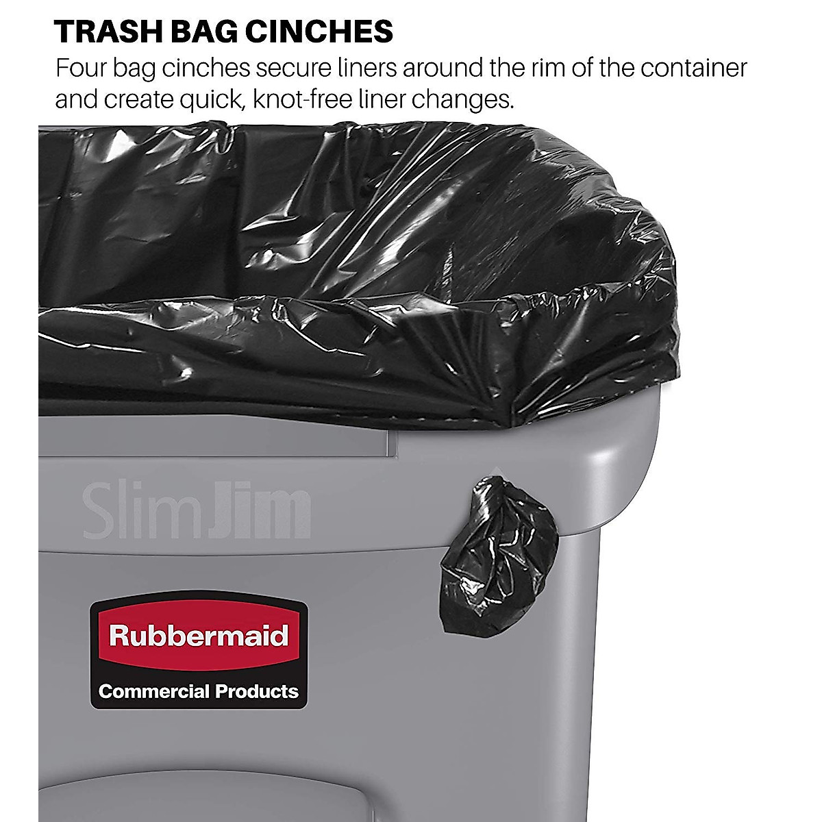 Rubbermaid Commercial Products Slim Jim Trash Can Waste Bin with Venting Channels, Black, for Kitchen/Office/Workspace, Pack of 4