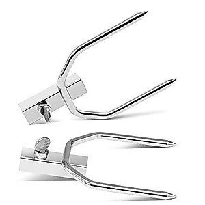 Onlyfire 6104 Chromed Heavy Duty BBQ Rotisserie Meat Fork (1 Pair), Only Fits 5/16" Square Rotisserie Spit Rods