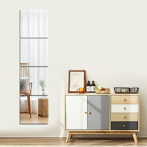 Full Body Wall Mirrors Tiles Stickers, 4pcs 12"x12" Acrylic Plexiglass Mirror Wall-Mounted Full Length Frameless Hanging Door Large Long Mirror Workout Gym Mirror for Walls Dorm Tile Self Adhesive