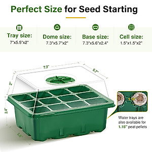 Xpatee 12 Packs Seed Starter Tray with Dome (144 Cells Total Tray), Seed Starter Kit with 24pcs Labels Seeding Tool, Reusable Seed Starting Trays Kit Mini Greenhouse Plant Germination Tray (Green)