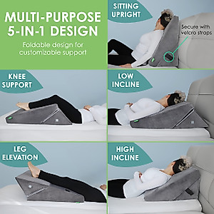 Cushy Form Wedge Pillows for Sleeping - Multipurpose Memory Foam Bed Support Rest & Knee Pillow for Back, Neck & Post-Surgery, Versatile Snoring Relief Back Pillow for Bed - Gray﻿