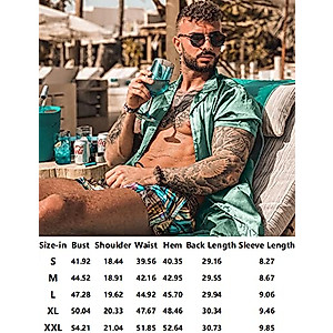 URRU Men's Luxury Shiny Silk Like Satin Dress Shirt Cuban Collar Short Sleeve Casual Slim Fit Muscle Button Up Shirts Light Green L