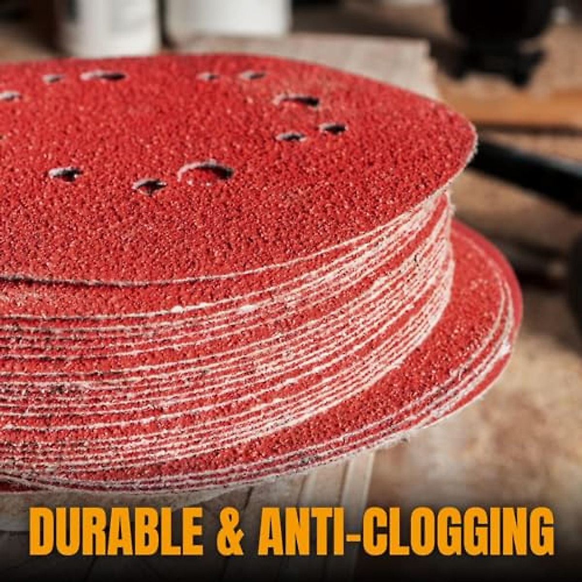 POWERTEC 45204, 40 Grit, 6 Inch 6 Hole Hook and Loop Sanding Discs, Sandpaper for Random Orbital Sander, Air Sander, Pneumatic Sander, Dual Action Sander, 25PK