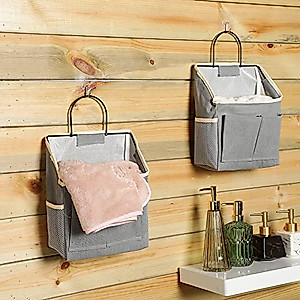 6 Pack Wall Hanging Storage Bag Bulk, Wall Hanging Organizer with Pockets, Linen Cotton Wall Pouch Basket with Sticky Hooks for Over The Door Closet Bathroom Bedroom Kitchen Dorm Room (Gray)