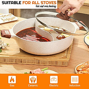 Generic 5-QT Double-flavor Multi-Functional Hot Pot Divider for Dual Broth Cooking - Dual-Sided 12 Inch Shabu Shabu Pot for Electric Induction, Gas Stove, Cooktop, Grill, Large, Beige