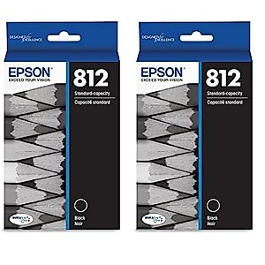 Epson T812 DURABrite Ultra Ink Standard Capacity Black Cartridge (T812120-S) for Select Workforce Pro Printers (Pack of 2)
