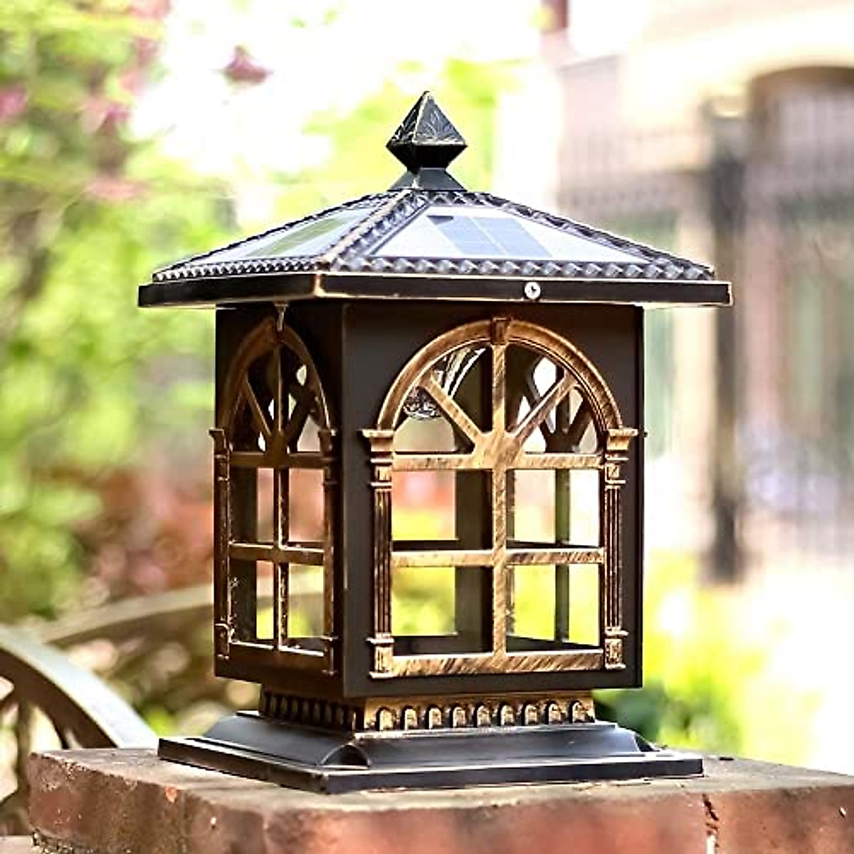 MODEBHD European Traditional Victoria Glass Lantern Outdoor Pillar Lamps Column Light Table Lamp Waterproof Column Lamp E27 Decoration Street Post Light Courtyard Garden Terrace