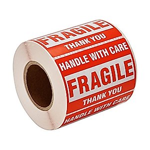 Immuson Warning Fragile Tape, 3" X 2" Fragile Handle with Care Warning Stickers for Shipping and Packing,500 Labels Per Roll (1 Roll)