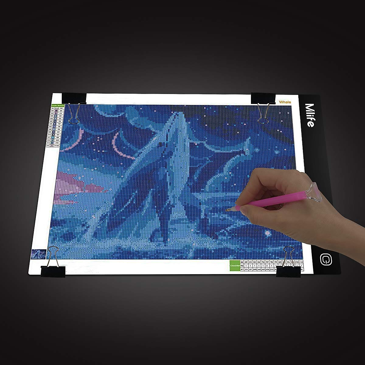 Mlife A4 LED Light Pad - Diamond Art Light Box Tracing Light Board with 3 Brightness, Ideal for Sketching, Animation, Drawing Light Box with 4 Fasten Clips