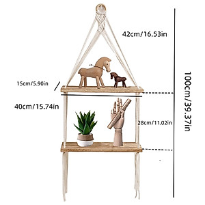 XINLIHONG Boho Wall Decor of 2 Tier Hanging Shelf for Wall and Photo Wall Display for Living/Bedroom/Bathroom/Kitchen/Study/Balcony