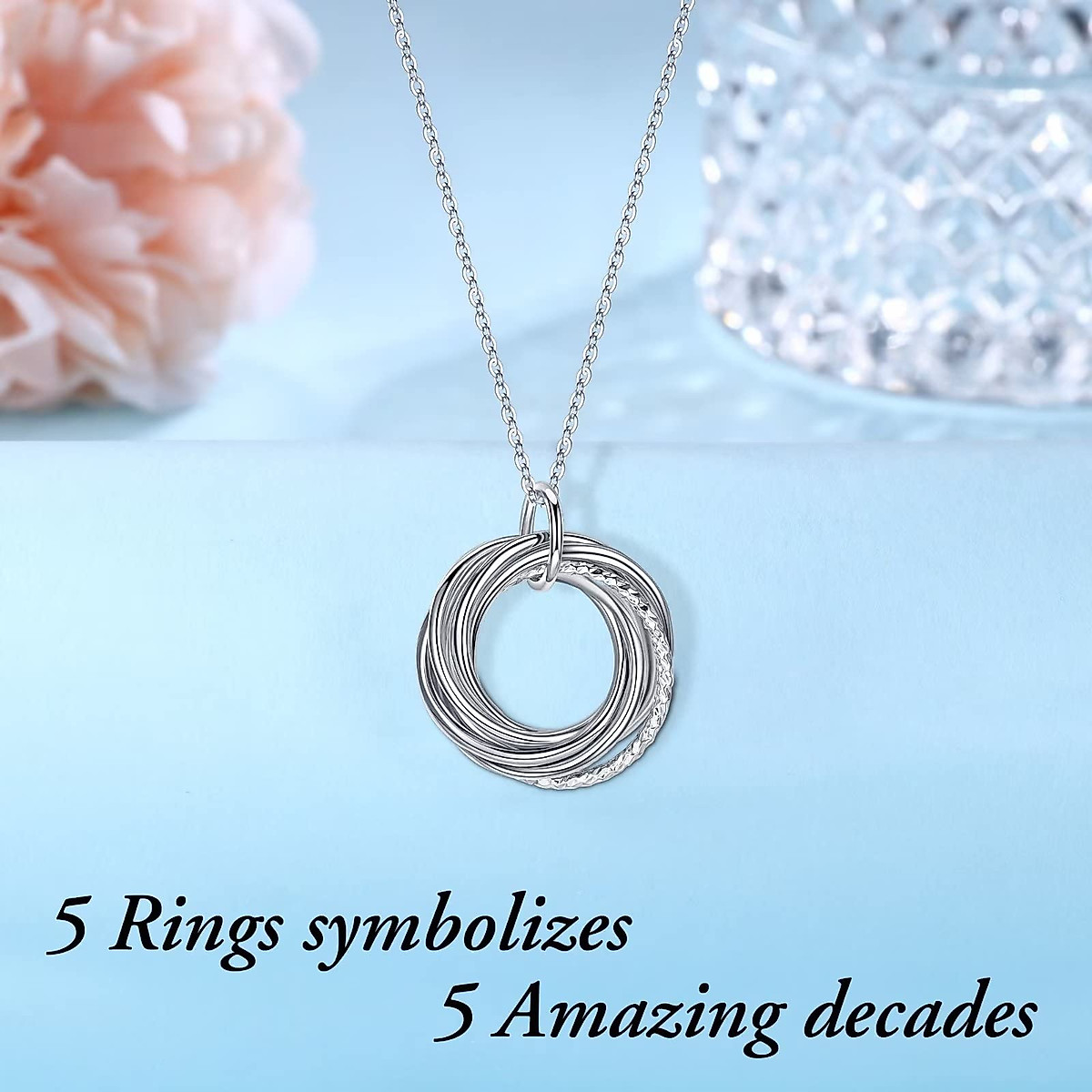 IEFLIFE 50th Birthday Gifts for Women, 5 Circle Necklaces 50th Birthday Gifts Jewelry for Women Her Fifty 50 Years Old Birthday Gifts for Women 5 Decades Necklace for Women