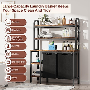 GAOMON Laundry Hamper with Shelves, 2 Section Laundry Sorter with Side Shelves, Laundry Basket with 2 Pull-Out Laundry Bags for Laundry Room Bathroom Bedroom