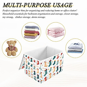 senya Large Storage Bins with Linen Collapsible Foldable Storage Cubes Fabric Closet Organizer Containers box with Flip-Top Lid for Home Bedroom Office 16.5 x 12.6 x 11.8in (Woodland Forest Animals)