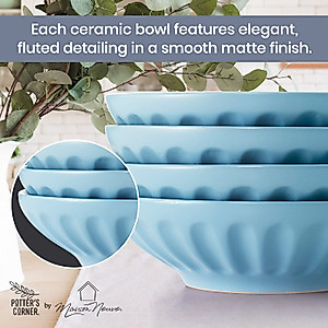 POTTER'S CORNER by Maison Neuve 4-Pc Dinner Bowls Set - 8.25 in / 30 oz Ceramic Bowl Set of 4 - Chip Resistant, Dishwasher & Microwave Safe - Serving Bowls for Pasta, Salad, or Soup (Capri Blue)