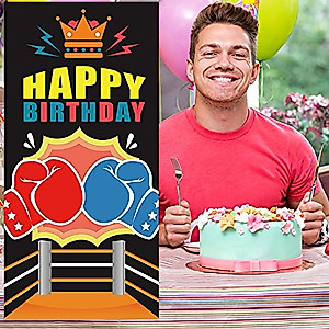Boxing Happy Birthday Banner Backdrop Background Photo Booth Props Favors Supplies Kit Boxing Glove Boxing Match Sports Wrestle Fitness Theme Decor for Home Gym Boy Man 1st Birthday Party Decorations