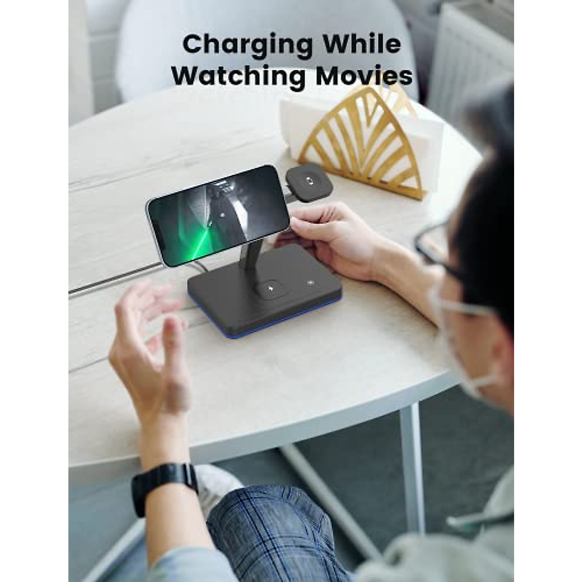 Wireless Charger for MagSafe, 3 in 1 Charging Station for Apple, Magnetic Wireless Charging Stand for iPhone 14/13/12 Series, iWatch 8/SE/7/6/3, AirPods 2/3/Pro/Pro 2