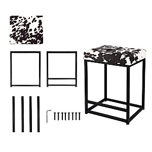 GIA 24-Inch Counter Height Square Backless Metal Stool with Holstein Cow Print Upholstery, Black, Qty of 2