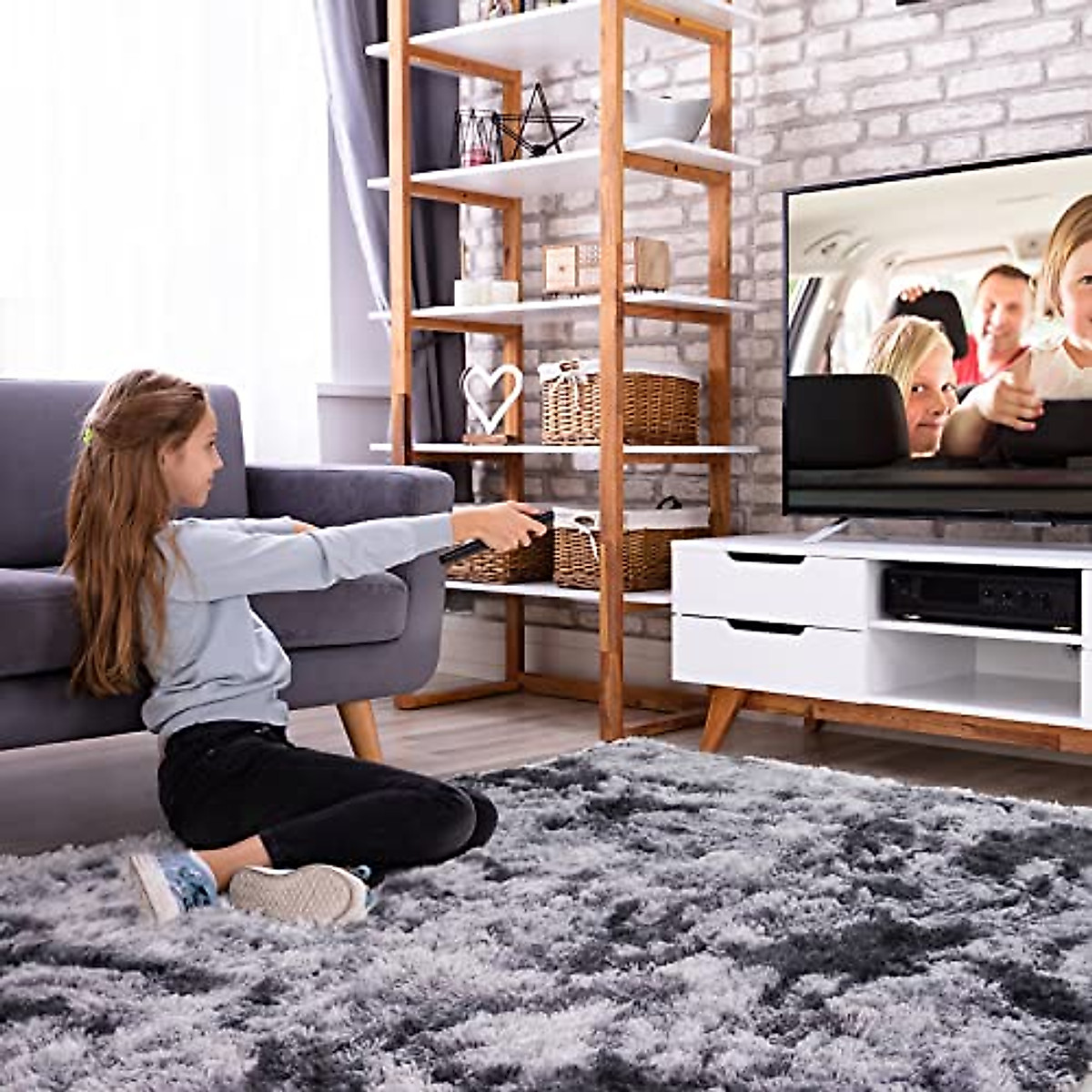 YOBATH Large Area Rugs 8x10 Feet for Living Room, Big Fluffy Shag Rug for Bedroom, Soft Fuzzy Shaggy Carpet Rugs for Kids Girls Boys Playroom Nursery Dorm Room Decor, Tie-Dyed Dark Grey