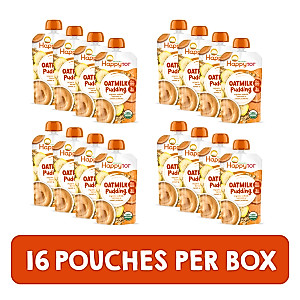 Happy Tot Organics Oatmilk Pudding, Dairy-Free, Stage 4 Toddler Snack, Oatmilk, Bananas & Sweet Potatoes, 4 Ounce Pouch, Pack of 16