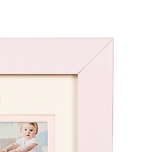 WOOD SIDE ORBIS First Year Newborn Baby Collage Keepsake Picture Frame for Photo Memories with Double Beige Mat and Twelve 2.5x2.5 Slots - Pink