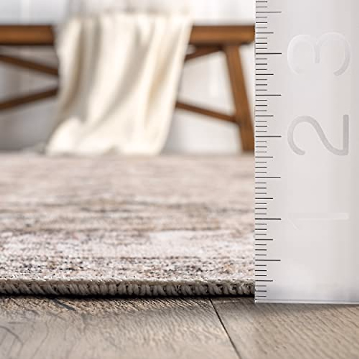 nuLOOM Paisley Machine Washable Faded Floral Border Medallion Accent Rug, 3' x 5', Beige