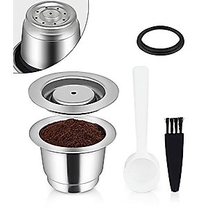 Reusable Coffee Capsules for Nespresso Originales, Stainless Steel Refillable Coffee Pods, 1pcs Reutilisable Refillable Espresso Capsule(1 Cup+ Plastic Spoon)
