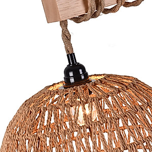 Boho Arc Floor Lamp with Remote, Rattan Farmhouse Standing Lamps with Dimmable LED Bulb, Modern Black Tall Lamp with Woven Shade for Living Room Office Bedroom, App Control, Height Adjustable