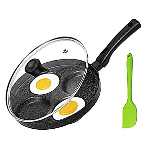 MyLifeUNIT Egg Frying Pan, 4-Cup Nonstick Fried Egg Pan, Aluminum Egg Cooker Pan with Lid and Spatula
