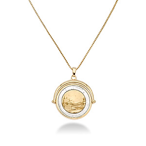 Miabella 18K Gold Over 925 Sterling Silver Italian Genuine 500-Lira Reversible Flip Coin Pendant Chain Necklace for Women, Chain Medallion Made in Italy (Length 20 Inches)